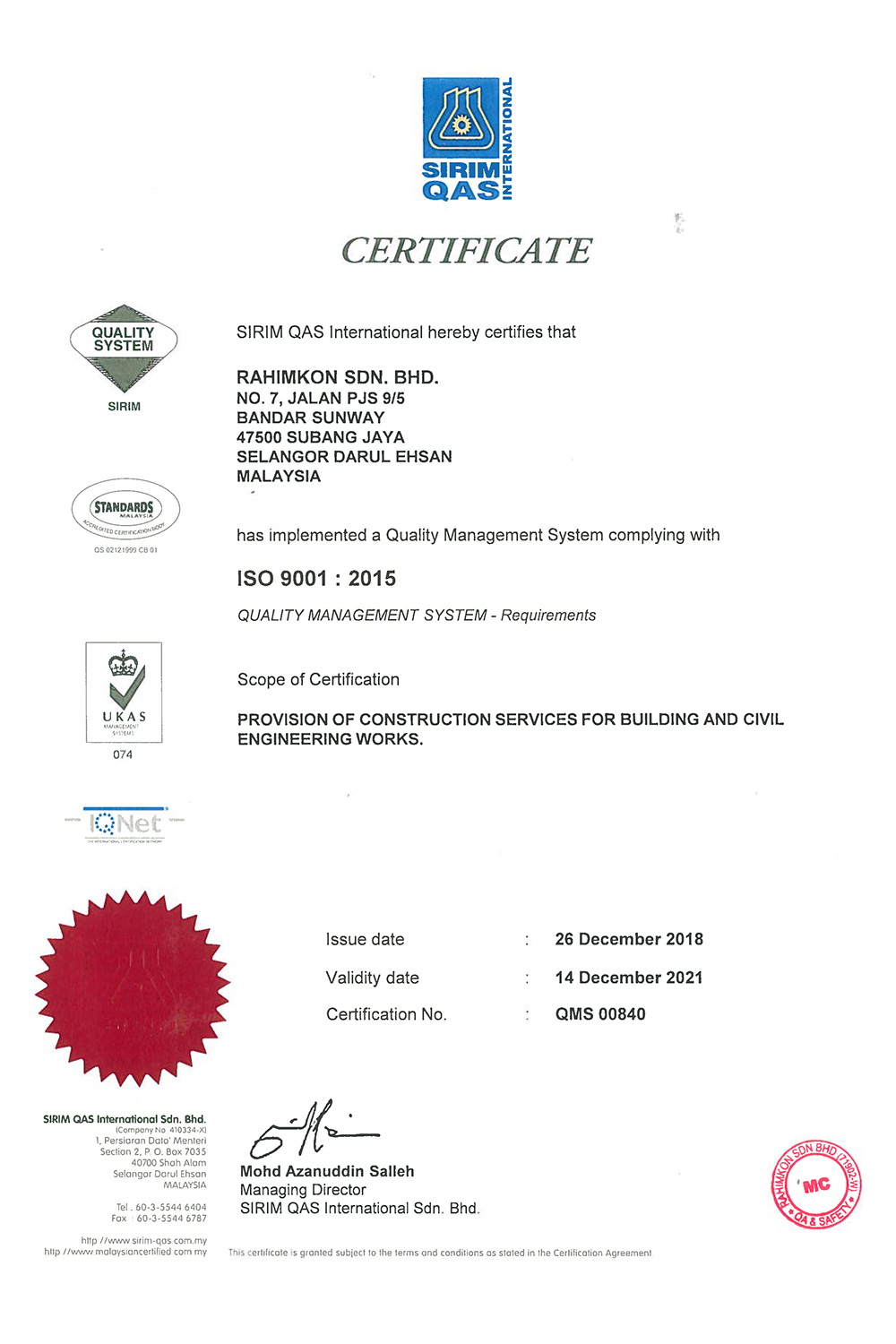 Licence & Certification | RKR Bina Sdn Bhd